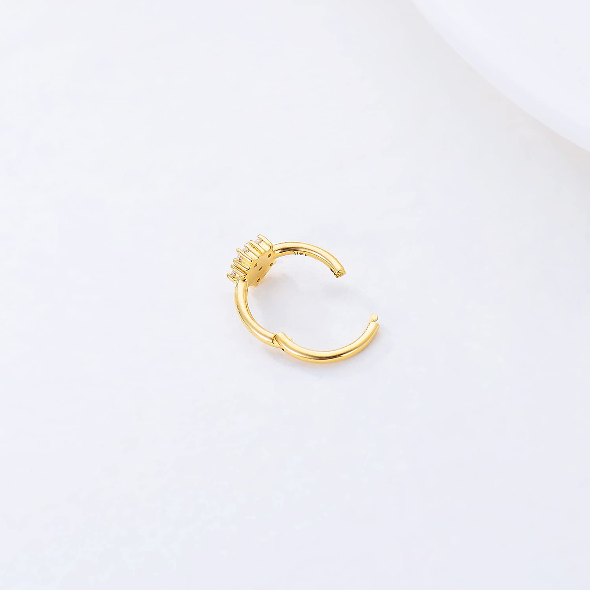 SISGEM 14K Real Gold Flower Nose Ring with Sparkly Cubic Zirconia,1 PC Yellow Gold Small Hoop Earring Nose Ring Fine Jewelry Gift for Mother's Day Birthday,18 Gauge（2 in 1）