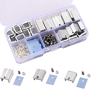 Jienk 30Pcs TO-220 Aluminum Heatsink & Insulator/Mounting Kits for MOSFET Transistor, 3 Different Size TO-220 Heatsink 10 Each+ 30 Screws + 30 Screw Washer +30 Insulator Rubberized Silicone