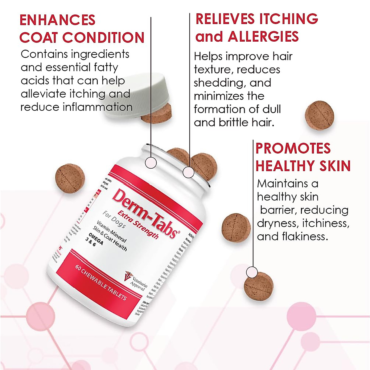 Pet Health Solutions Derm Tabs Extra Strength for Dogs - Natural Oil, Vitamins, Minerals, and Antioxidants - Support Healthy Skin and Reduce Shedding -60 Chewable Tablets