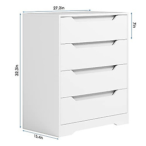 HOSTACK Modern 4 Drawer Dresser, Chest of Drawers with Storage, Wood Storage Chest Organizers with Cut-Out Handles, Accent Storage Cabinet for Living Room, Entryway, Hallway, White
