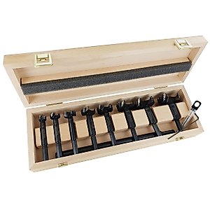 FAMAG Bormax Prima Carbide Forstner Drill Bit Set Diameter 15-50 mm and 250 mm Extension in Wooden Box 9-Piece Set