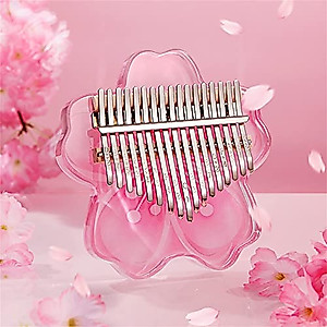 LKJYBG 17-Tone Kalimba with Piano Box,Cherry Blossoms Shape Thumb Piano Acrylic Finger Piano Gifts with Tune Hammer Study Instruction Digital Audio Tone Key Sticker for Kids and Adults Beginners