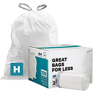 Plasticplace Custom Fit Trash Bags simplehuman (x) Code H Compatible, 8-9 Gallon, 30-35 Liter,18.5" x 28", 200 Count, White