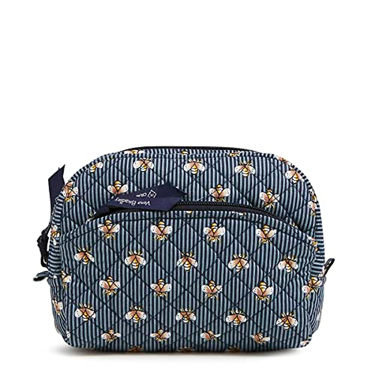Vera Bradley Women's Cotton Medium Cosmetic Makeup Organizer Bag, Bees Navy - Recycled Cotton, One Size