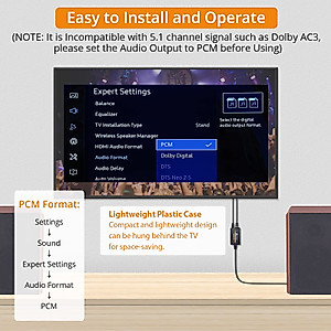 Neoteck 192kHz DAC Converter 7ft/2.1m Optical to RCA Cable SPDIF to RCA Digital to Analog Converter with Built-in Audio Amplifier Chipset for HDTVs Set-Top Boxes DVD/Blu-Ray Players-Male Output