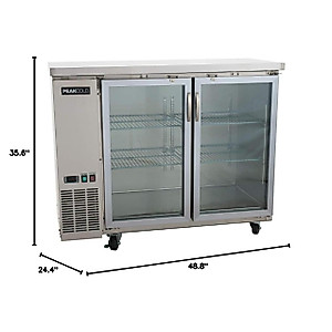 PEAKCOLD 2 Glass Door Commercial Back Bar Cooler; Stainless Steel Under Counter Refrigerator; 48" W