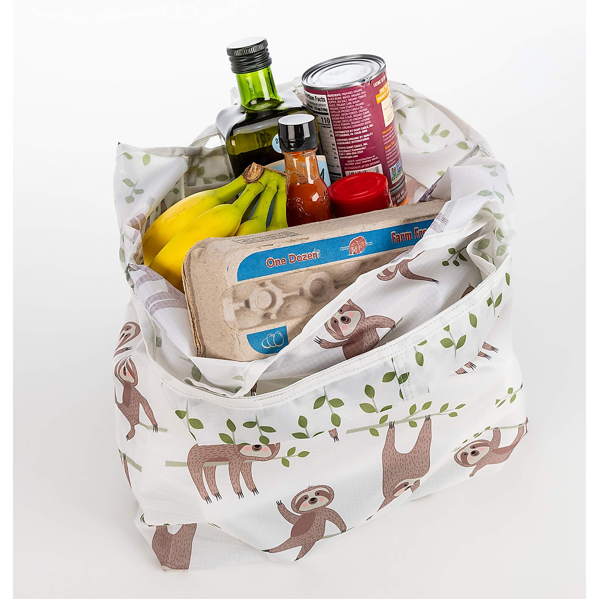 O-WITZ Reusable Grocery Bags | Vibrant Tote Bag For Groceries, Gym, Office Supplies, Beach Gear, Toys & More | Washable Design | Large Handles For Maximum Convenience | Folds Into A Small Pouch, Sloth