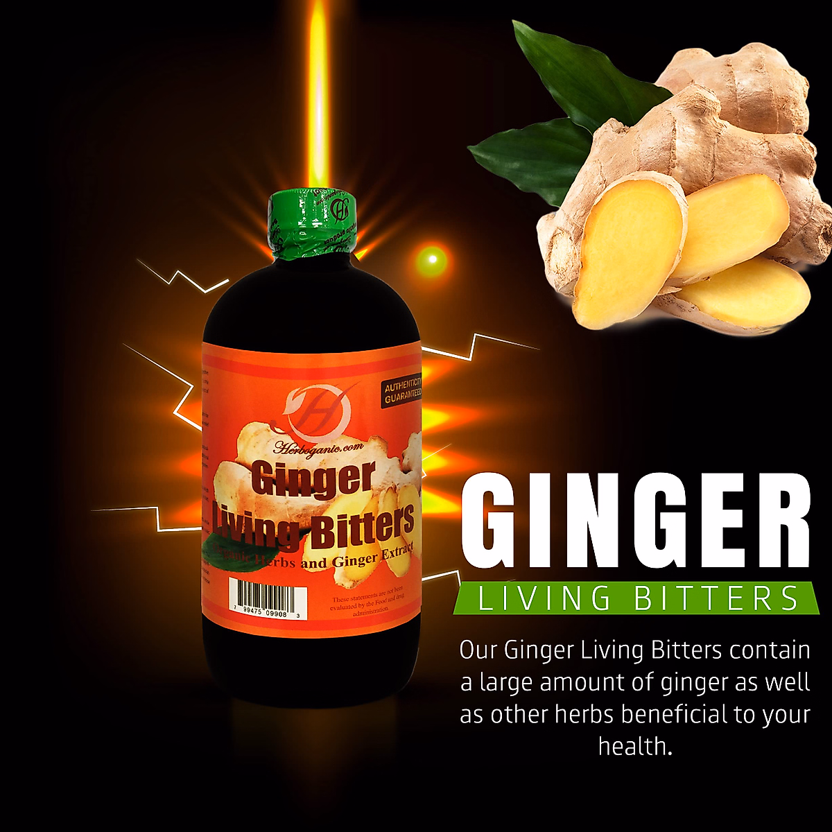 Herboganic Ginger Living Bitters | All Natural Living Bitters | 16 oz