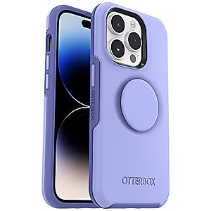 OtterBox iPhone 14 Pro Max (ONLY) Otter + Pop Symmetry Series Case - PERIWINK (Purple), integrated PopSockets PopGrip, slim, pocket-friendly, raised edges protect camera & screen