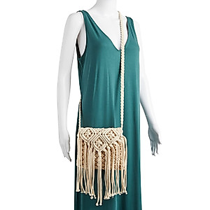 Small Cotton Crochet Purse with Tassel, Hippie Crossbody Bags for Women (White)