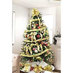 HUIHUANG Gold Wired Ribbon 2-1/2" Metallic Crinkle Gold Christmas Tree Ribbon for Bows Making, Wreath Making Supplies, Gift Wrapping, Holiday Home Decor, Garland, DIY Crafts -10 Yards