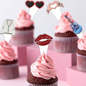 24 Pcs Popular Happy Birthday Era's Party Decorations Cupcake Toppers, Super Star Birthday Party Cake Decorations for Fans Celebration Party, Guitar Themed Party Supplies for Bachelorette Decorations