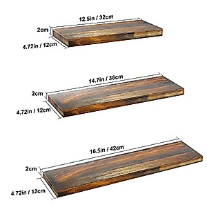 ASTARTH Floating Shelves-Wall Shelves Set of 3, Rustic Wood Storage Shelf-Invisible Brackets, 17'' Wall Mounted Shelves-Ideal for Bedroom, Living Room, Bathroom, Kitchen, Office Decor, Easy Assembly