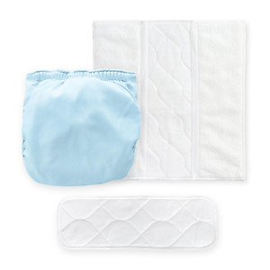 Amazing Baby Hybrid Cloth Diaper Cover/Swim Diaper, Med, Sz 3 (12-25 lbs), Use Boosties Disposable or Reusable Inserts, Pastel Blue, SmartNappy Set: Cover + Tri-Fold + Booster Pad