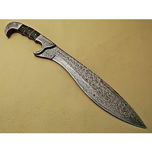 18" Custom Hand Made Damascus Steel Kopis Hunting Bowie Knife Handle Bull Horn HB 21
