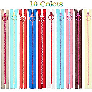 TecUnite 20 Pieces Plastic Resin Zippers with Lifting Ring Quoit Colorful Zipper for Tailor Sewing Crafts Bag Garment (12 Inch)