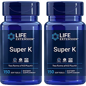 Life Extension Super K, 150 Softgels (Pack of 2) with Vitamin K1 and K2 Supplement