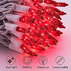Christmas Red Mini String Lights, 100 Count 26.5 Feet Detachable Incandescent Bulb Waterproof Red Fairy Lights Plug in for Indoor Outdoor Party Patio Valentine's Day Decoration, White Wire