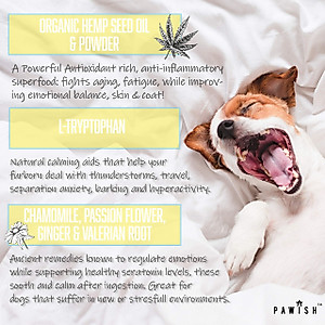 Calming Treats for Dogs with Organic Hemp Oil, Tryptophan, Chamomile, Passion Flower & Valerian - Stress & Anxiety Relief for Separation, Travel, Fireworks, Storms and Barking - 120 Soft Chews