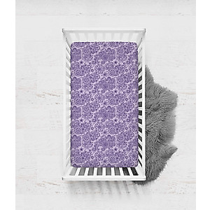 Bacati - 2 Pack Paisley Floral 100 Percent Cotton Percale Universal Baby US Standard Crib/Toddler Bed Fitted Sheets (Lilac Purple Scroll)