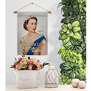 Queen Elizabeth II Flag Set Wood Dowel Sweet Life Sympathy Remembrance Memorial Bereavement Love Support Emotion Postive - House Banner Small Yard Gift Double-Sided 13 X 18.5