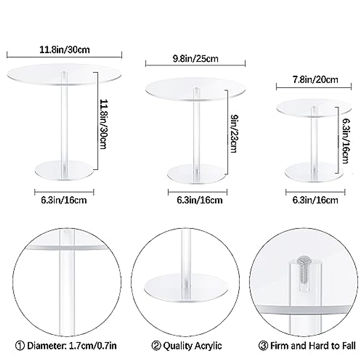 POMINEL Acrylic Cake Stand Set of 3, Clear Cake Stand Round Tall Cake Stand for Dessert Table Display Set, Cupcake Stand Dessert Cupcake Pastry Candy Display Riser for Wedding, Event, Birthday Party
