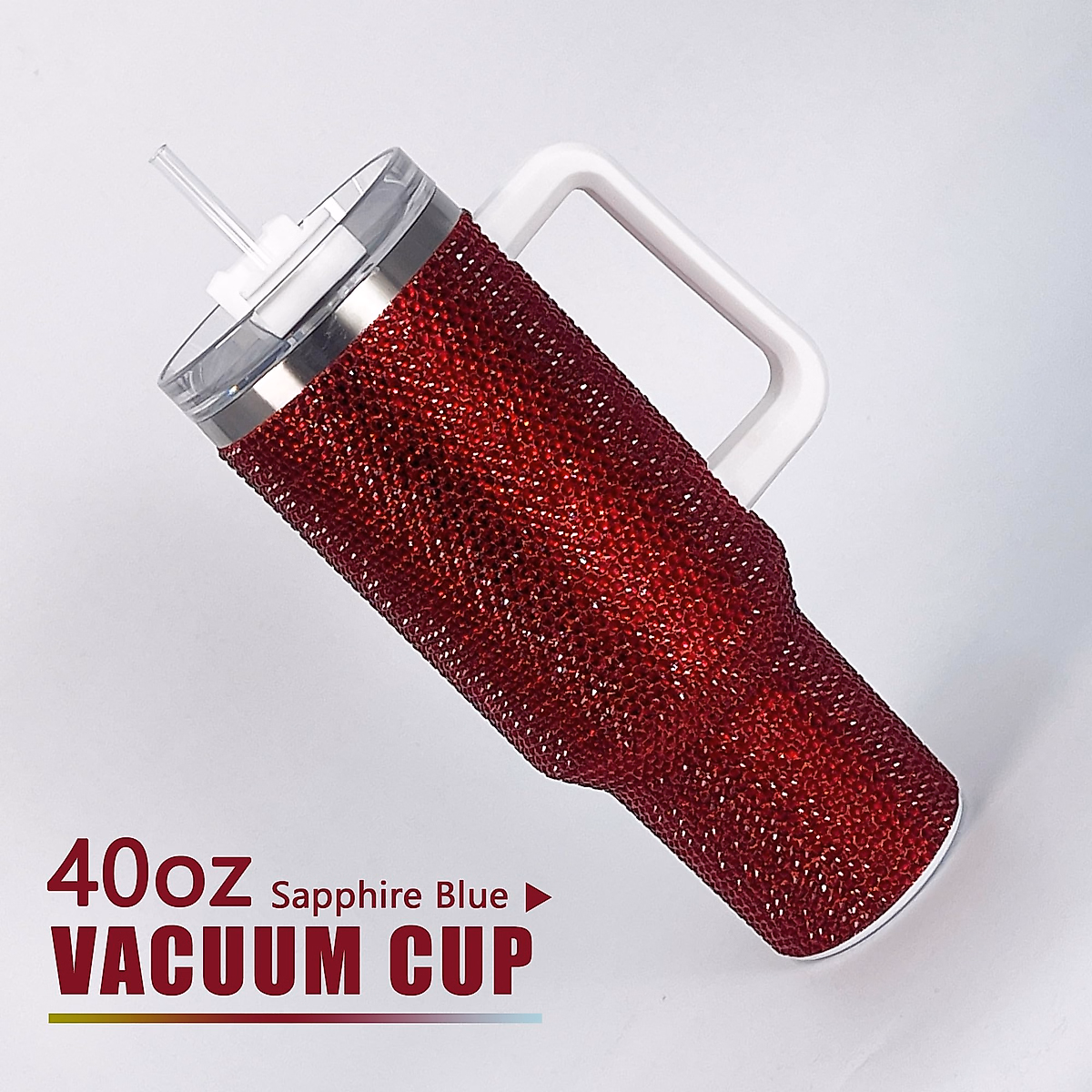 Cupcupmore 40oz Burgundy Red Bling Rhinestone Stainless Steel Sippy Tumbler Glitter Vacuum Insulated Water Bottle with Straw & Lid &Handle,Thermos for Hot & Cold Drinks,Car Cup Holder,Coffee
