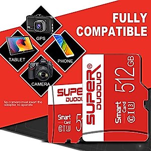 Micro SD Card 512GB with a SD Card Adapter, Class 10 TF Memory Card/T-Flash Card High Speed SD Memory Card for Camera Tablet Computer Phone Surveillance Tachograph Drone