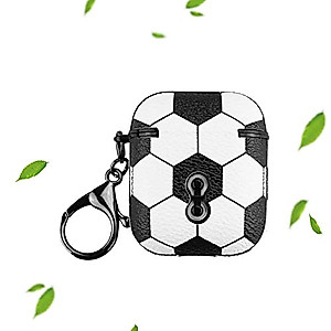 Airpods Case Cover,Durable Full Protection Soccer Design Airpods 1&2 Case Cover,with Keychain Front LED Visible