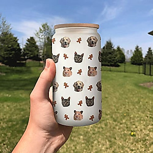 Hyturtle Personalized Pet Owner Glass Cup Dog Cat Face in Pictures Pet Paw Glass Cup bamboo Lid & Straw 12oz16oz Coffee Glass Cup Birthday Christmas Gifts For Women Girls Kid Animal Lover Custom Name
