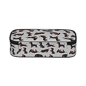 Yrebyou Cute Cartoon Dachshund Dog Pencil Case Large Capacity Pouch Pen Marker Desk Stationery Organizer Box Cosmetic Makeup Bag for School Office College University Student Girls Boys