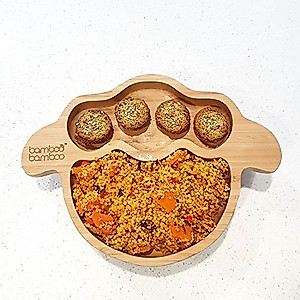 Bamboo Baby Plate with Suction - Kids and Toddler Suction Cup Plate for Babies, Non-toxic All-Natural Bamboo Baby Food Plate Stays Cool to the Touch for Baby-Led Weaning (Lamb - Green)