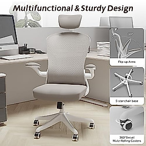 SICHY AGE Ergonomic Office Chair Home Desk Office Chair with Flip-Armrest & Cushion for Lumbar Support, high Back Computer Chair with Thickened Cushion Desk Chairs Gray