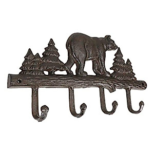 Ebros Gift Cast Iron 11.75" Long Rustic Forest Black Bear Strolling by Pine Trees Forest 4-Pegs Wall Hook Western Bears Hunting Cabin Lodge Country for Coat Hat Clothing Leash Keys (1)
