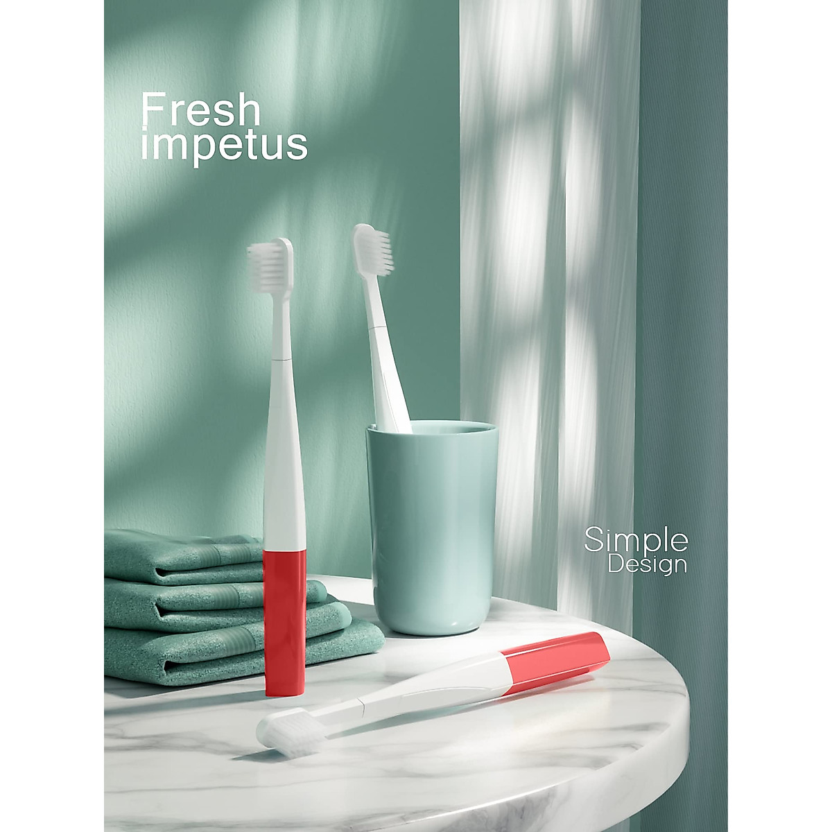 Blenpapa Kids Sonic Electric Toothbrush with Battery Powered 31000VPM High Vibration, Soft Bristles, Red