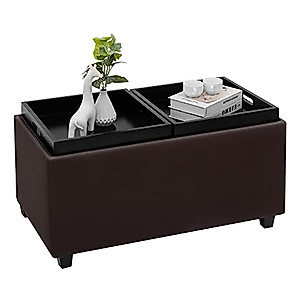 Homestripe 34Inch Contemporary Rectangle Tray Storage Ottoman in Midnight Black Footrest Stool, Footstool for The Living Room Family Room, Brown