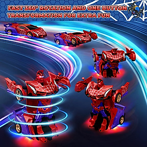 Spider Transform RC Cars Toys with Eye & Underbody Lights, 2.4GHz Remote Control Car One-Button Deformation, Fast 360°Rotation Robot Toys Birthday Gifts for 3 4 5 6 7 8 9 10 Year Old Boys Age 4-7 8-12