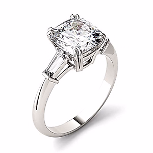 Charles & Colvard Created Moissanite 8mm Cushion Cut Engagement Ring for Women | 2.77 cttw DEW | Lab Grown | Solid 14K White Gold with Rhodium | Size 8.5