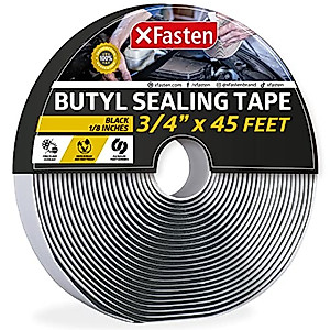 Butyl Tape RV Black, 3/4 in x 45 Ft, 1/8 in Thick EDPM Butyl Rubber Sealant Tape - Roof Patching, Boat Sealing, Leak Proof Butyl Putty Tape - XFasten