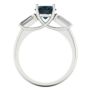Clara Pucci 2.47ct Oval Baguette cut 3 stone Solitaire Natural London Blue Topaz gemstone designer Modern Statement Ring 14k White Gold