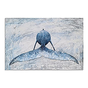 SYGALLERIER Coastal Canvas Wall Art - Blue and White Whale Paintings - Modern Abstract Tropical Fish Pictures with Textured for Bathroom Bedroom Living Room Decor