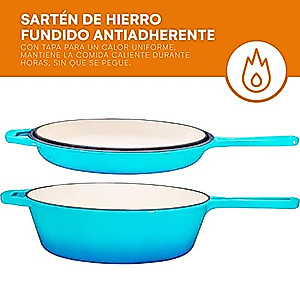 Bruntmor Caribbean 3QT Cast Iron Dutch Oven & Skillet Combo, Enamel Coated Cookware, Perfect for Braising, Casseroles and Slow Cooking