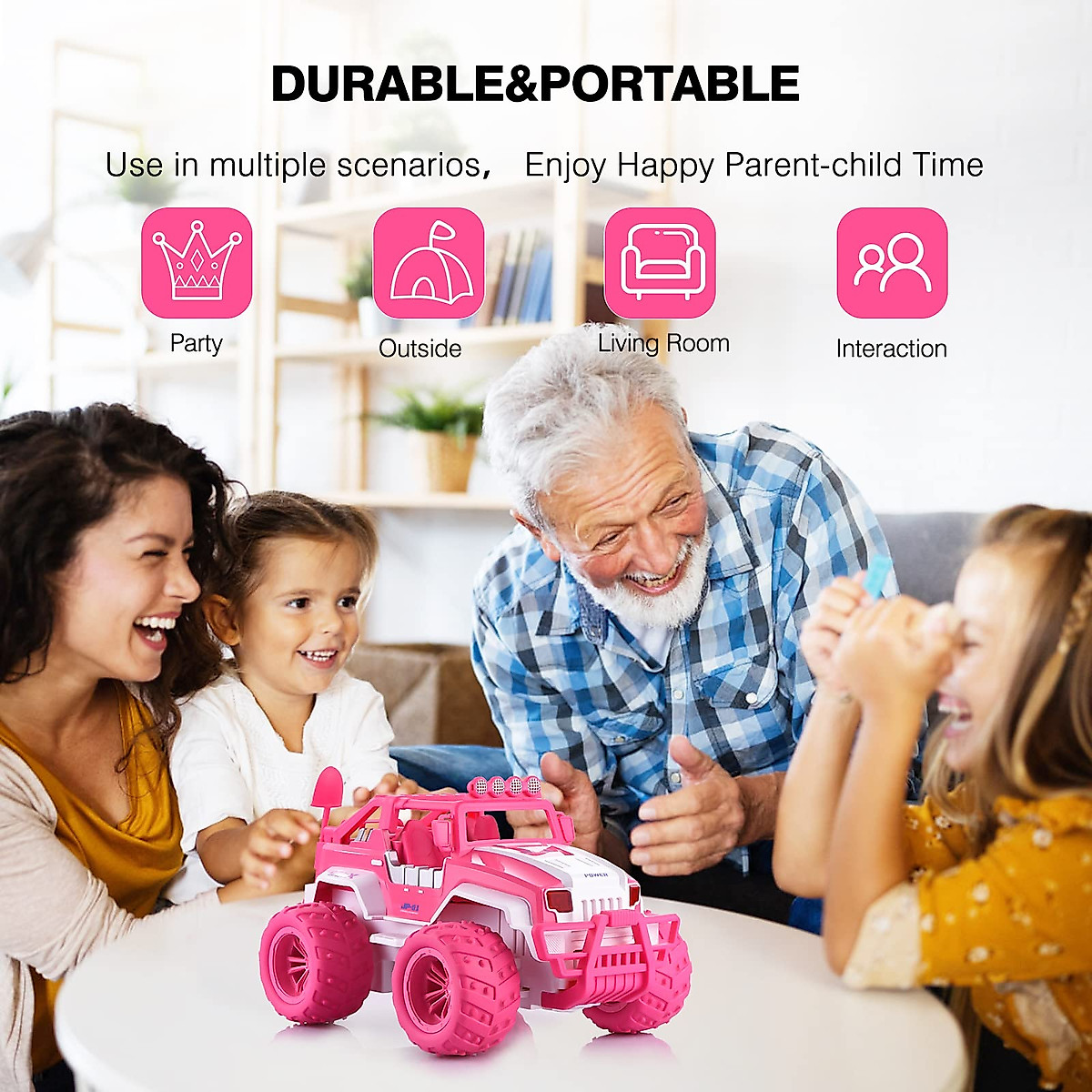 OIUOIH Remote Control Car for Girls, 1:12 Pink Monster Truck, with Rechargeable Battery, Easy to Use, 2.4Ghz Off Road RC Car Toys for Daughter Granddaughter Toddlers Children