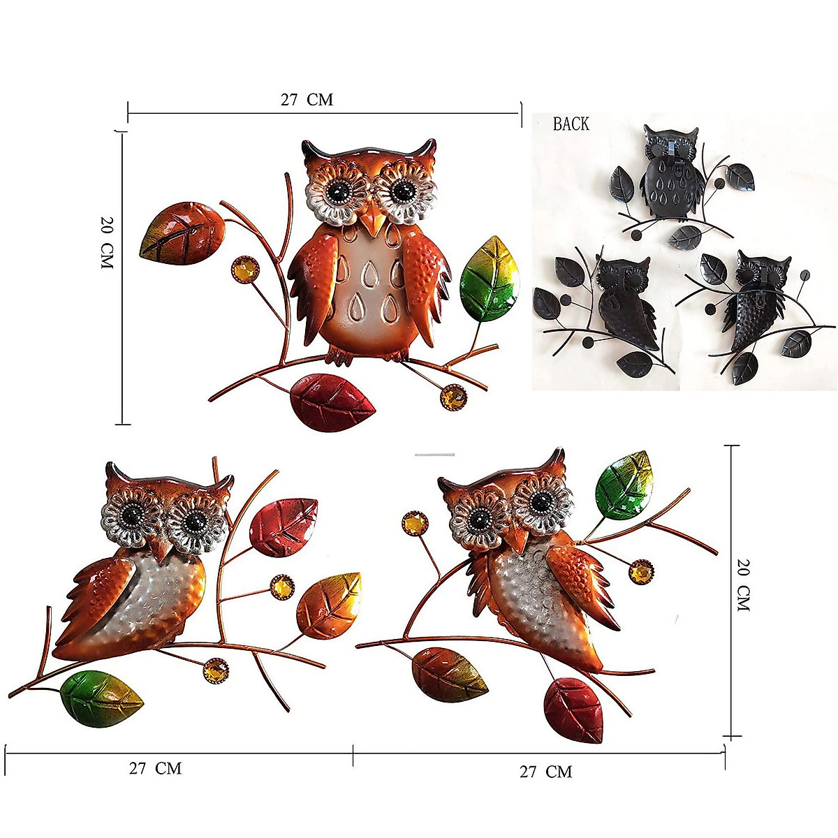 JFRISING Metal Owl Wall Art Decor Outdoor Indoor Hanging Wall Sculpture Metal Decorations for Home Garden Bedroom Living room Bathroom , 3 Pack