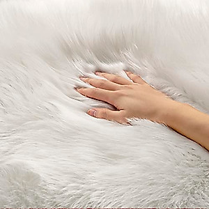 Faux Fur Rug, Fluffy Faux Sheepskin Rugs for Bedroom, White Area Rug, Faux Sheepskin Throw Rug, Fur Carpet for Living Room, Fur Chair Cover (2 x 3 ft, White)