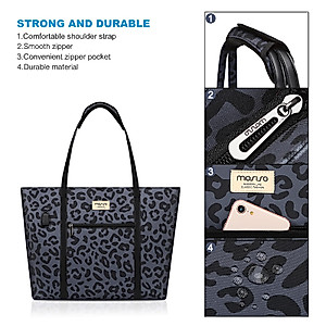 MOSISO USB Charging Port Laptop Tote for Women, Compatible with MacBook, 17-17.3 inch Notebook and Chromebook, Leopard Grain Work Handbag Business Computer Bag with Small Purse, Black
