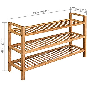 vidaXL Shoe Rack with 3 Shelves Solid Oak Wood 39.4"x10.6"x23.4"
