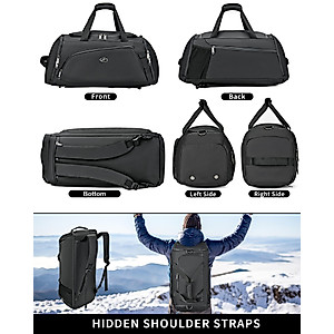 LOKASS Gym Bag for Men/Women-Duffle Sports Bag with Shoe Compartment, Carry On Weekender/Overnight Bag, Waterproof Gym Backpack Travel Bag for Camping (Black，Large)