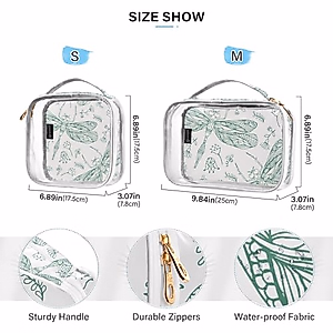Dragonfly 2 Pieces Clear Makeup Cosmetic Toiletry Bags for Women Men PVC Waterproof Portable Travel Storage Carry Pouch with Gold Zippers Plastic Tote Bags for Vacation Bathroom Organizing Traveling