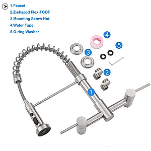 Fonveth Wall Mount Kitchen Faucet, 8 Inch Center Wall Mount Kitchen Sink Faucet with Pull Down Sprayer, Wall Mount Faucet with SprayerCommercial Wall Mount Faucet, Brushed Nickel